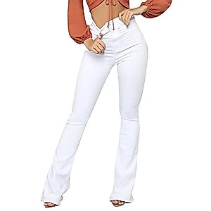 LONGBIDA Skinny Bell Bottom Jeans for Women high Waist Stretch Bootcut Denim Pants(White,L)