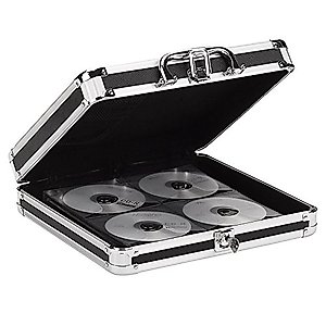 Vaultz Locking DVD Storage Case - Secure Organizer 128 CD Holder, Video Game Binder and Media Book for Travel w/Key and Carrying Handle, Black-Silver