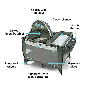 Graco Pack 'n Play Travel Dome Playard | Includes Travel Bassinet, Full-Size Infant Bassinet, and Diaper Changer, Oskar