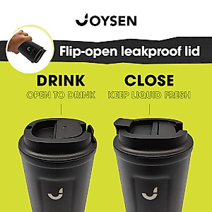 JOYSEN 17 oz Insulated Mug with Spill Proof Lid, Keeps Beverages Hot or Cold for Hours, Ideal for Commuters, Reusable Stainless Steel, Double Wall (Black)