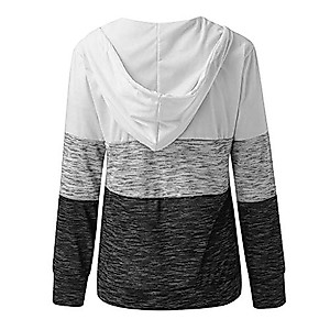Fheaven Women's Fashion Lightweight Hooded Loose Casual Pullover Long Sleeve Patchwork Sweatshirt Top
