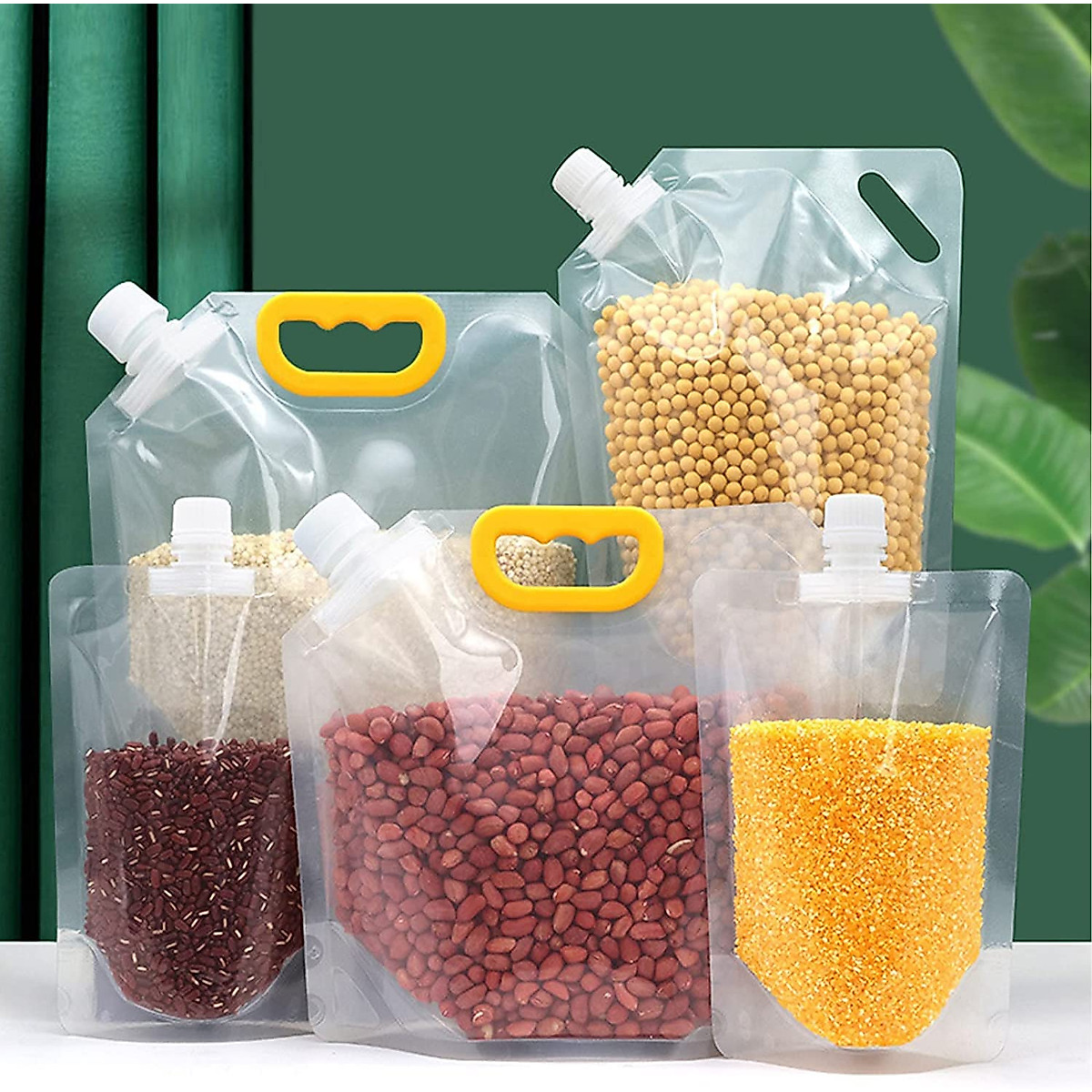Stand Up Food Storage Pouches, Reusable Clear Grain Storage Suction Bags, Grain Moisture-proof Sealed Bag, Airtight Smell Proof Packaging Baggies, Reusable Produce Bags (3 * 1+3 * 1.5+2 * 2.5+2 * 5)