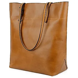 YALUXE Women's Vintage Style Leather Work Tote Shoulder Bag (UPGRADED 2.0) Yellow Brown