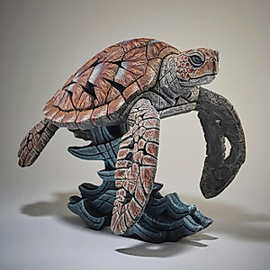 Enesco Edge Sculpture Sea Turtle on Wave Animal Figurine, 13.19 Inch, Brown and Blue