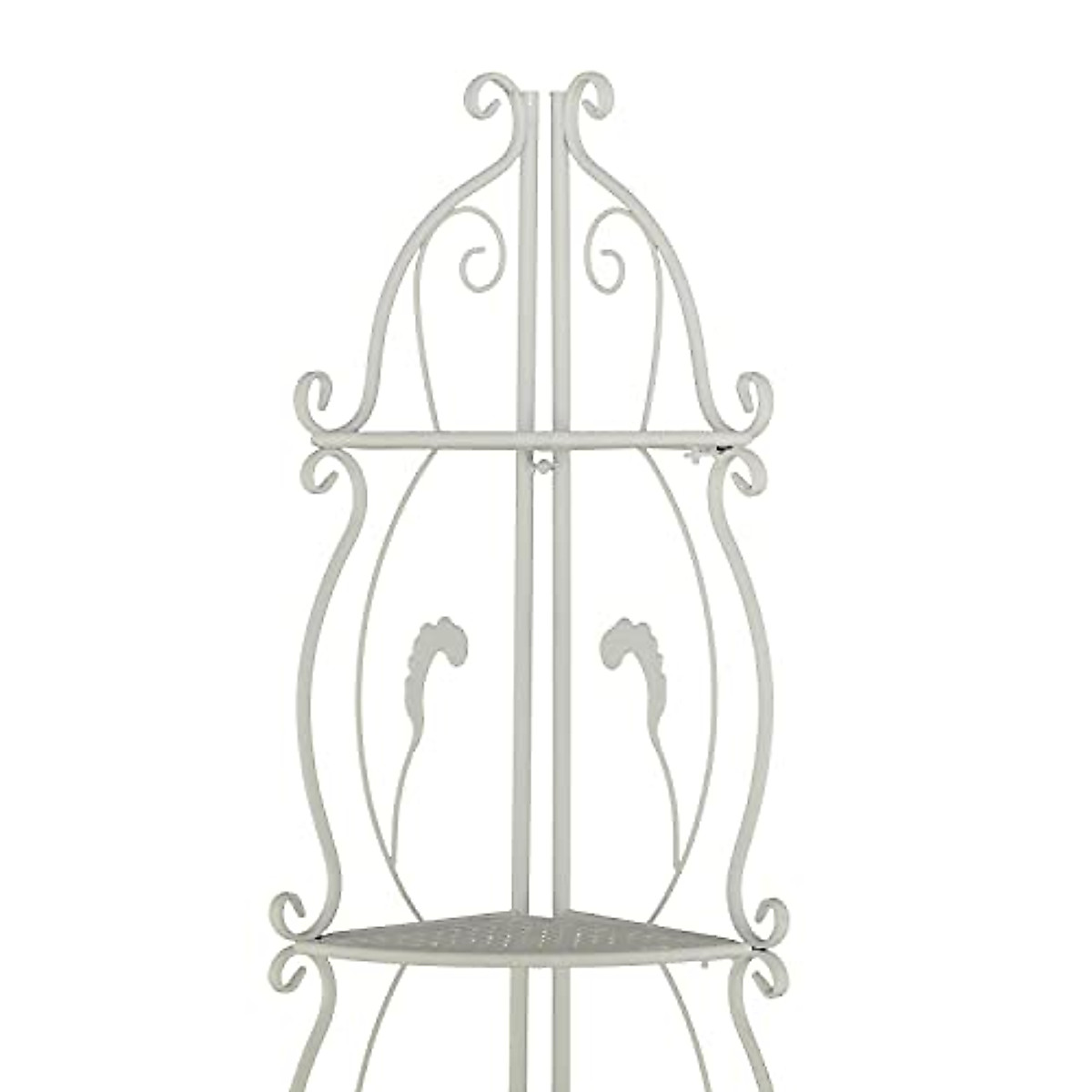 Deco 79 Metal Scroll Indoor Outdoor Tall Folding 5 Shelf Bakers Rack, 16" x 12" x 71", White