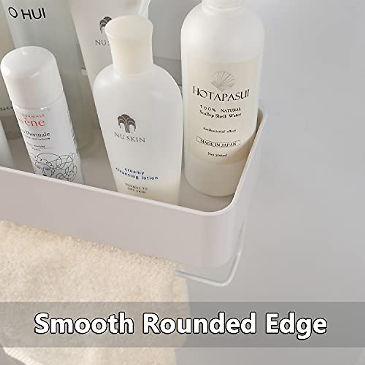 MORNITE Bathroom Organizer Mirror, Restroom Shelf Adhesive Wall Mount No Drilling Basket Rack Shelves Shower Caddy Blue