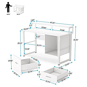 Tribesigns 47 Inches Computer Desk with 2 Drawers, Modern Writing Desk with Hutch, White Simple Study Desk, Space Saving Gaming Table, Large Workstation for Home Office