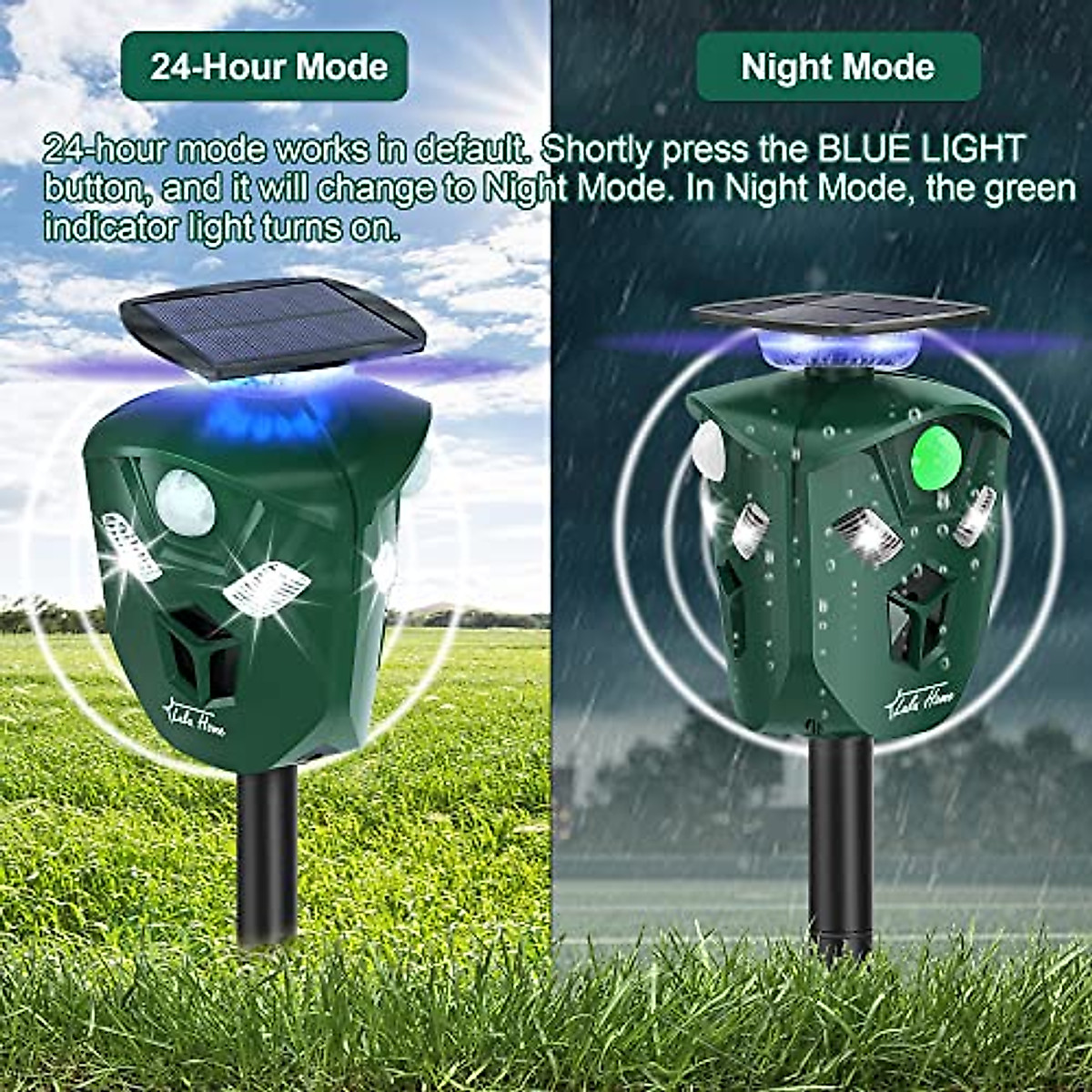 Lulu Home Ultrasonic Animal Repeller, Outdoor Weatherproof Solar Powered PIR Repellent with Motion Activated Flashing LED Light, Repel Dogs, Squirrels, Raccoon, Rabbit, Deer & More