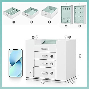 Homde Jewelry Organizer for Girls Women Jewelry Box Necklaces Rings Earrings Display Stand Jewelry Storage Holder Case for Bracelets Watches Sunglasses (White + Light Green)