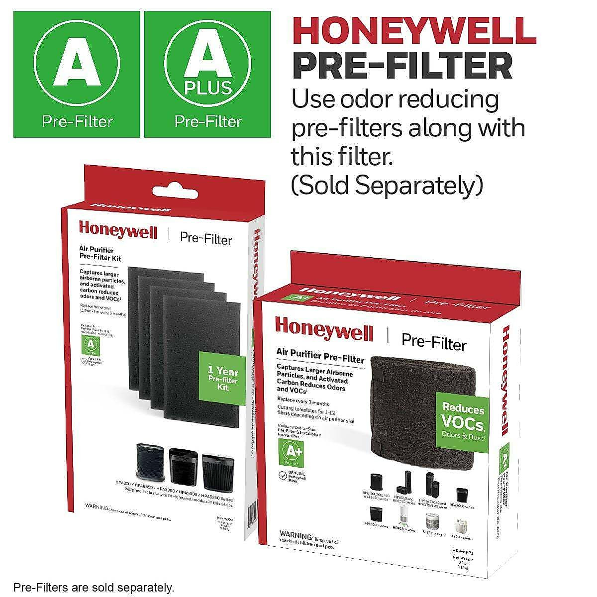 Honeywell HEPA Air Purifier Filter R, 3-Pack for HPA 100/200/300 and 5000 Series - Airborne Allergen Air Filter Targets Wildfire/Smoke, Pollen, Pet Dander, and Dust