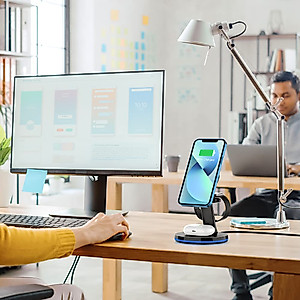 weetla 3 in 1 Magnetic Wireless Charger Stand,Fast Wireless Charger for iPhone 14/13/12 Series, iWatch 7/6/SE/5/4/3/2, AirPods 2/Pro(with QC3.0 Adapter)