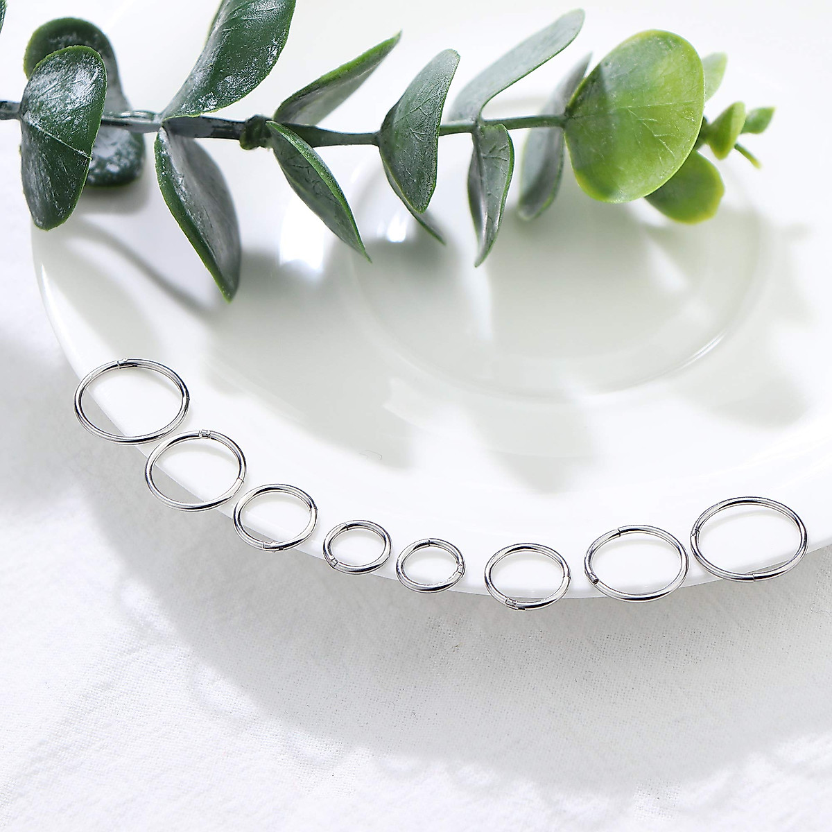 MILACOLATO Hypoallergenic Nose Rings Hoops 8Pcs 18G 316L Stainless Steel Hinged Segment Clicker Rings for Septum Cartilage Daith Conch Helix Rook Tragus Ear Lobe Sleeper Earrings Nose Piercing Jewerly for Men Women, 6/8/10/12mm