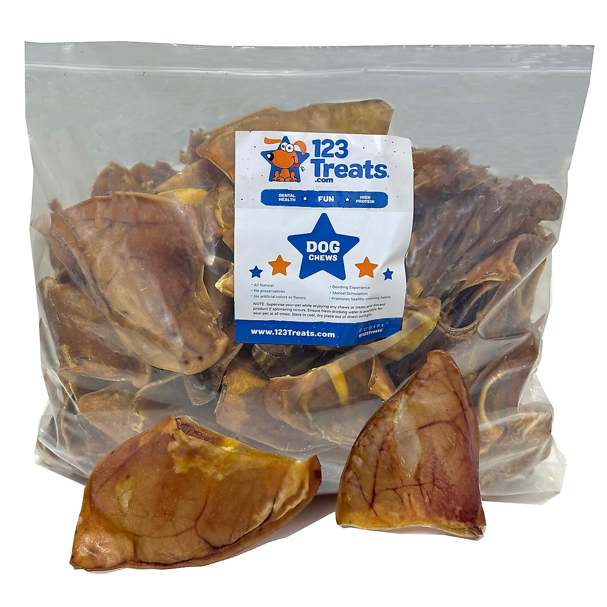 123 Treats Natural Pig Ears for Dogs, 100% Natural Long Lasting Pork Dog Chews, Ideal for All Chewers, Delicious and Healthy Dog Treats, Pig Ears Large and Mix (one Pack of 100)