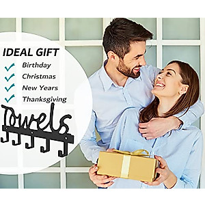 Towels Rack Hanger 5 Hooks Organizer Wall Mount Holder Black Metal Rustproof and Waterproof for Bathroom Storage Rack to Hang Your Towels Robes Clothing Black Space Saving