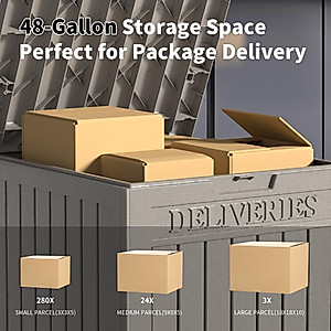 GYMHILL 48 Gallon Large Package Delivery and Storage Box with Lockable Secure, Double-Wall Resin Outdoor Package Delivery and Waterproof Deck Box for Porch, Curbside(Grey)