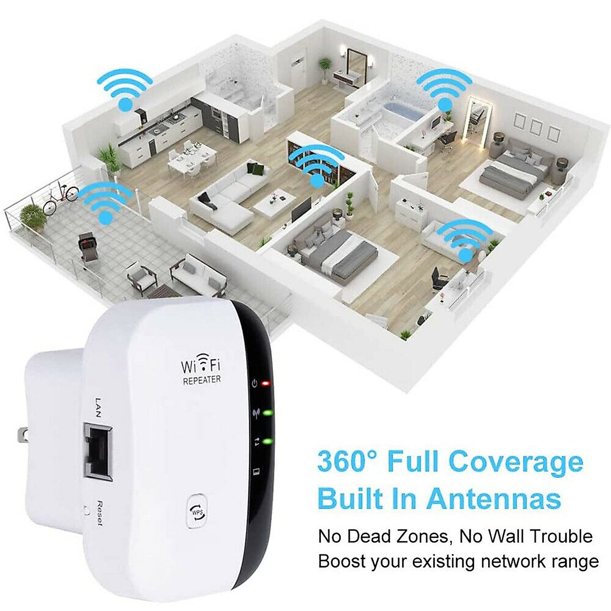 300Mbps WiFi Extender Signal Booster, Wireless Dual-Band Network Repeater, with Ethernet Port, 1-Tap Setup Access Point,Covers Up to 2640 Square Feet, WiFi Range Extender
