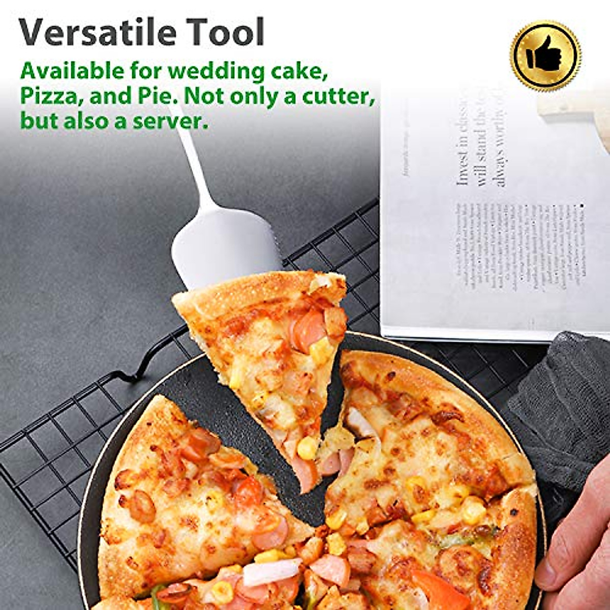 KISTVO 9-Inch Stainless Steel Pie Server Spatula, Cake Cutter Pie Pastry Server, Dessert Server for Cake Dessert Pizza Cheese Pie, Serrated Edge, Ergonomic Handle and Dishwasher-safe