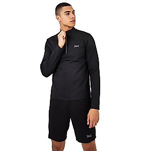 Everlast Men's Fit Active Quarter Zip Long Sleeve Athletic Performance Pullover Long Sleeve Shirt Black Large L