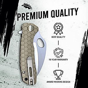 Western Active Honey Badger Pocket Knife, EDC Claw Hawkbill Folding Utility Knife, EDC Knife with Stainless Steel Blade, Claw Pocket Knives, Reversible Pocket Clip - 3.4" (Claw Smooth Large Tan)