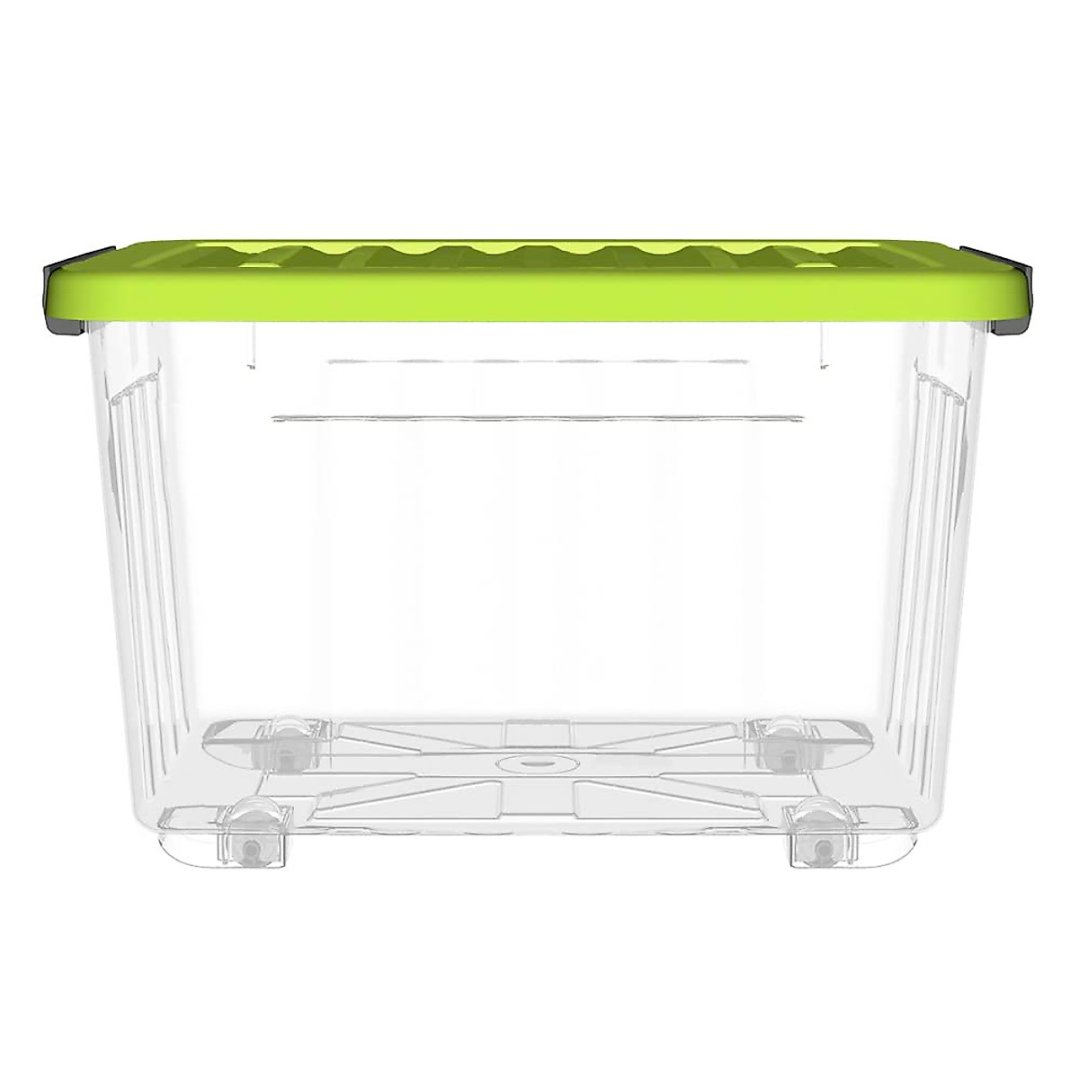 Cetomo 35L*3 Plastic Storage Box,Transparent, Tote box,Organizing Container with Durable green Lid and Secure Latching Buckles, Stackable and Nestable, 3Pack, with Buckle