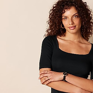 Amazon Essentials Women's Slim-Fit Half Sleeve Square Neck T-Shirt, Black, X-Large