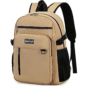 MIRLEWAIY Classical Casual Daypack Lightweight School Bookbag Travel Backpacks Work Bag For Teen Girls boys, Khaki