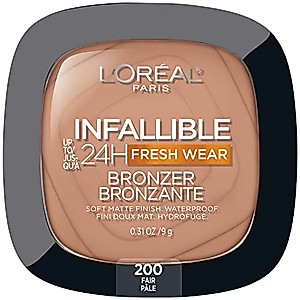 L'Oreal Paris Infallible Up to 24H Fresh Wear Soft Matte Longwear Bronzer. Waterproof, heatproof, transfer, humidity and sweatproof, Fair, 0.31 oz