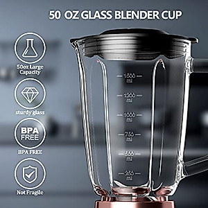 Evoloop Glass Blender, Countertop Blender, 750 Watt High Speed Smoothies Blender with 6 Blade System for Shakes, 50 oz Glass Jar, Self Cleaning