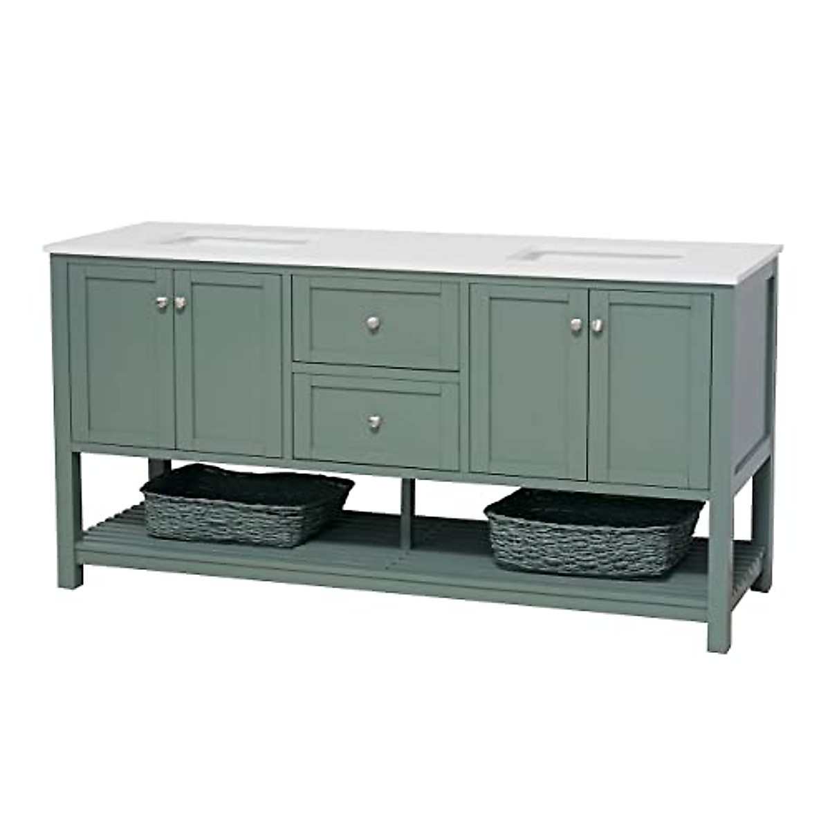 Kitchen Bath Collection Lakeshore 72-inch Double Bathroom Vanity (Engineered White/Sage Green): Includes Sage Green Cabinet with Engineered White Countertop and White Ceramic Sinks