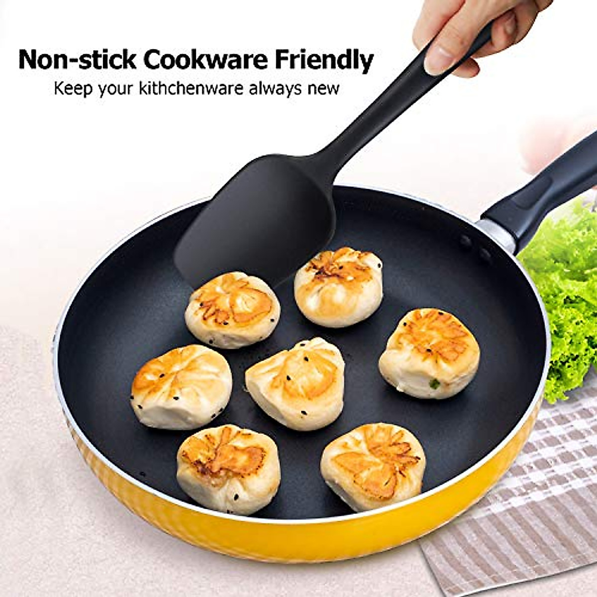 Spatulas Set of 6, Food Grade Silicone Spatulas, Rubber Spatulas Heat Resistant, Seamless One Piece Design, Stainless Steel Core, Kitchen Utensils Nonstick for for Cooking, Baking and Mixing (Black)