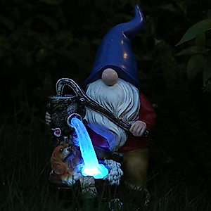 Garden Gnome Statue, Gnome Decoration for Yard with Blue Solar Light, Patio Porch Yard Garden Decor for Outside, Lawn Ornament