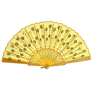 Xiaofeng214 Best Chinese Style Dance Wedding Party Lace Silk Folding Hand Held Flower Fan new330 (Color : White)