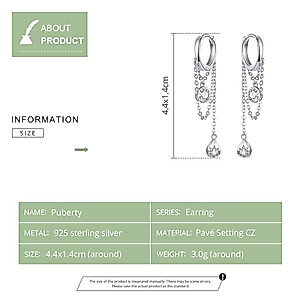 Sterling Silver Dangle Diamond Small Hoop Earrings for Women CZ Elegant Threader Tassel Drop Long Chain Cuff Earrings Sensitive Ears Hypoallergenic (Silver)