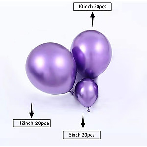 62pcs Metallic Purple Latex Balloons Various Sizes Chrome Balloon 12/10/5 inch Helium Balloon Perfect for Party Birthday Valentines Baby Shower Bridal Shower Wedding Anniversary Balloons