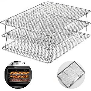 HIWARE Stainless Steel Stackable Cooling Rack for Baking, 3 Tier 12”x 16.5”,Oven & Dishwasher Salf and Fit Half Sheet,Wire Cooling Racks for Cookie, Pizza, Cake