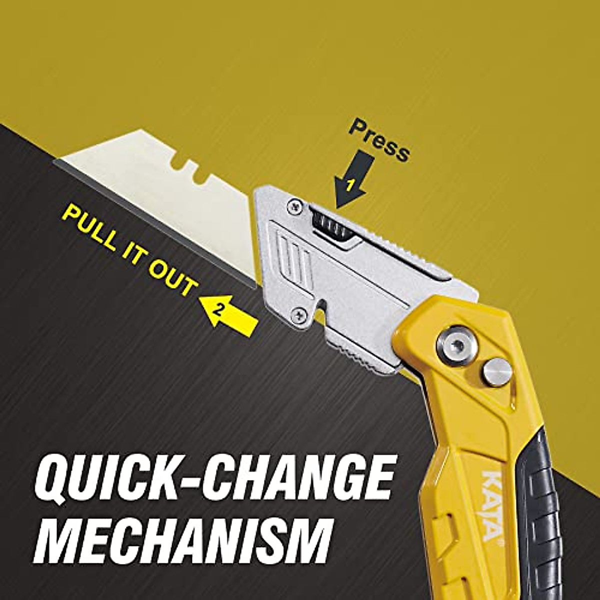 KATA 2Pack Utility Knife Box Cutter Retractable Folding Razor Knife Set Heavy Dudy Safety Cutter, 10pcs SK5 Sharp Blades Included, Yellow