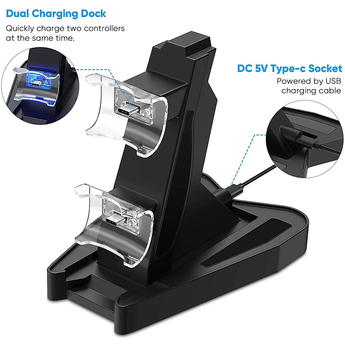 PS5 Controller Charger - Dual Controller Charging Station for PlayStation 5 DualSense with LED Indicator