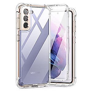 SURITCH Clear Case for Samsung Galaxy S21 5G,[Built in Screen Protector][Camera Lens Protection] Full Body Protective Hard Shell+Soft TPU Bumper Shockproof Rugged Cover for Galaxy S21 6.2" (Clear)