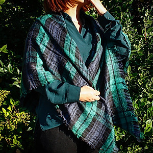 OCT17 Plaid Scarfs for Women Pashmina Tartan Wrap Large Warm Blanket Soft Shawl Checked Winter Fall Scarfs Scarves for Woman - Green