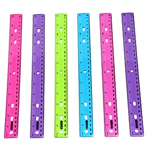 PowerTRC's Assorted Jeweltones Colored Rulers | Drafting Tools | School Office Supplies | Pack of 6, 12 Inches Ruler
