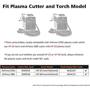 Theia Plasma | AirForce 250Ci HP-25 Plasma Torch consumable 20A | Consumable Kit, Tip/Electrode 770723x2 770496x5 | compatible with Hobart AirForce cutter & miller HP-25/50/70 (3) (770496 4kit)