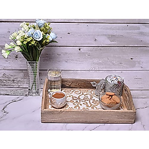 Hand Carved Wooden Breakfast Serving Tray with Handle for Breakfast Tea Snack Dessert | Kitchen Dining Serve-Ware Accessories | 15 x 10 Inches | 2048