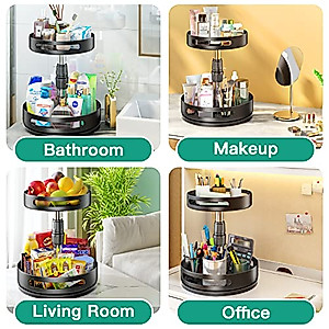 Lazy Susans Organizer 2 Tier Metal Steel, Turntable Height Adjustable, SAYZH Rotating Spice Racks for Pantry Cabinet Cupboard Table, 10 inch, Black