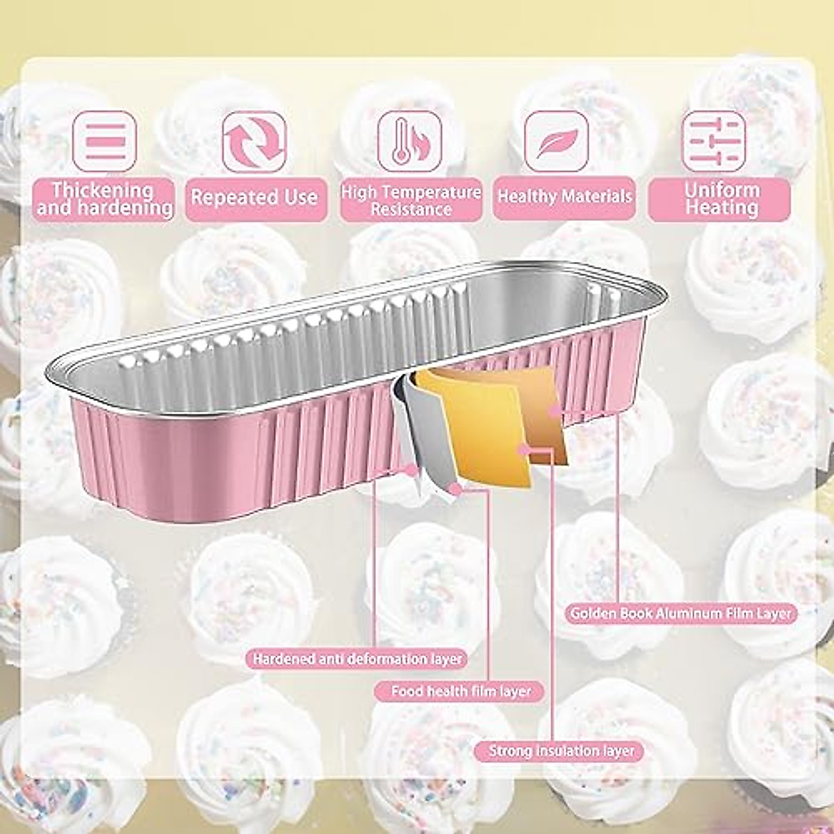 Qusitlry Aluminum Foil Loaf Baking Pans with Lids (50Pcs Pink), 200ml Ramekin Rectangle Baking Tins Muffin Liners Mini Pie Pans Foil Bread Containers for Baking…
