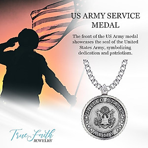 TrueFaithJewelry Sterling Silver United States Army Service Medal with St Michael Patron Saint Archangel Pendant Necklace, 3/4 Inch