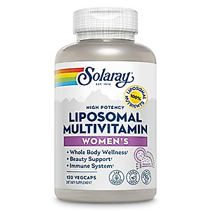 Solaray Liposomal Multivitamin for Women, Enhanced Absorption, High Potency w/Iron, Vitamin D, Vitamin C, B12, Biotin, CoQ10, Immune Support, Bone Health, Vegan, 60 Servings, 120 VegCaps