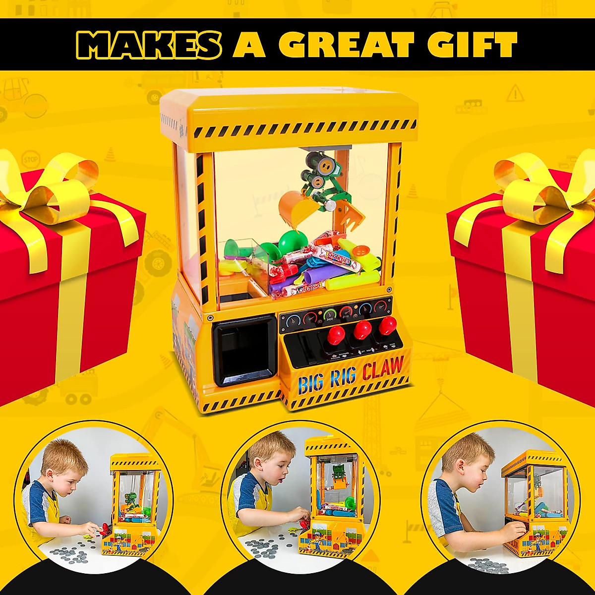 Bundaloo Claw Machine Arcade Game with Sound, Cool Fun Mini Candy Grabber Prize Dispenser Vending Toy for Kids, Boys & Girls (Big Rig Claw)