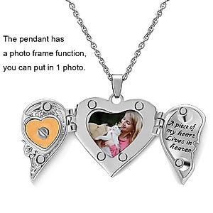 Heart Crystal Urn Necklace for Ashes A Piece Of My Heart Lives In Heaven Cremation Jewelry Angel Wings Memorial Keepsake Pendant (Blue)