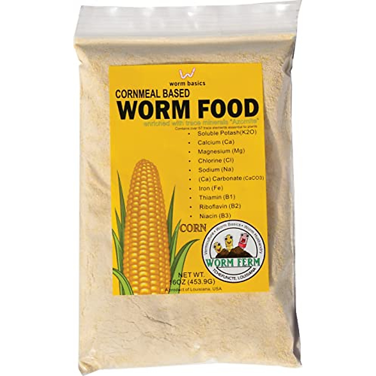 1lb Worm Basics Cornmeal Worm Food w/Azomite Trace Minerals by The Worm Ferm