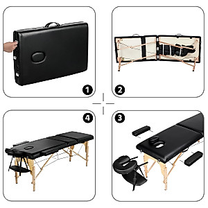 Yaheetech Massage Table Portable Adjustable Massage Bed Foldable Massage Therapy Table 3 Folding 84 Inch Salon Bed Facial Bed with Non-Woven Bag, Black